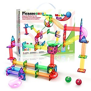 PicassoTiles Marble Run Magnetic Tile Race Track Toy Play Set STEM Building & Learning Early Educational Child Magnet Construction Block Creative Kit Boys & Girls Age 3+ Years Old Toys PTG40