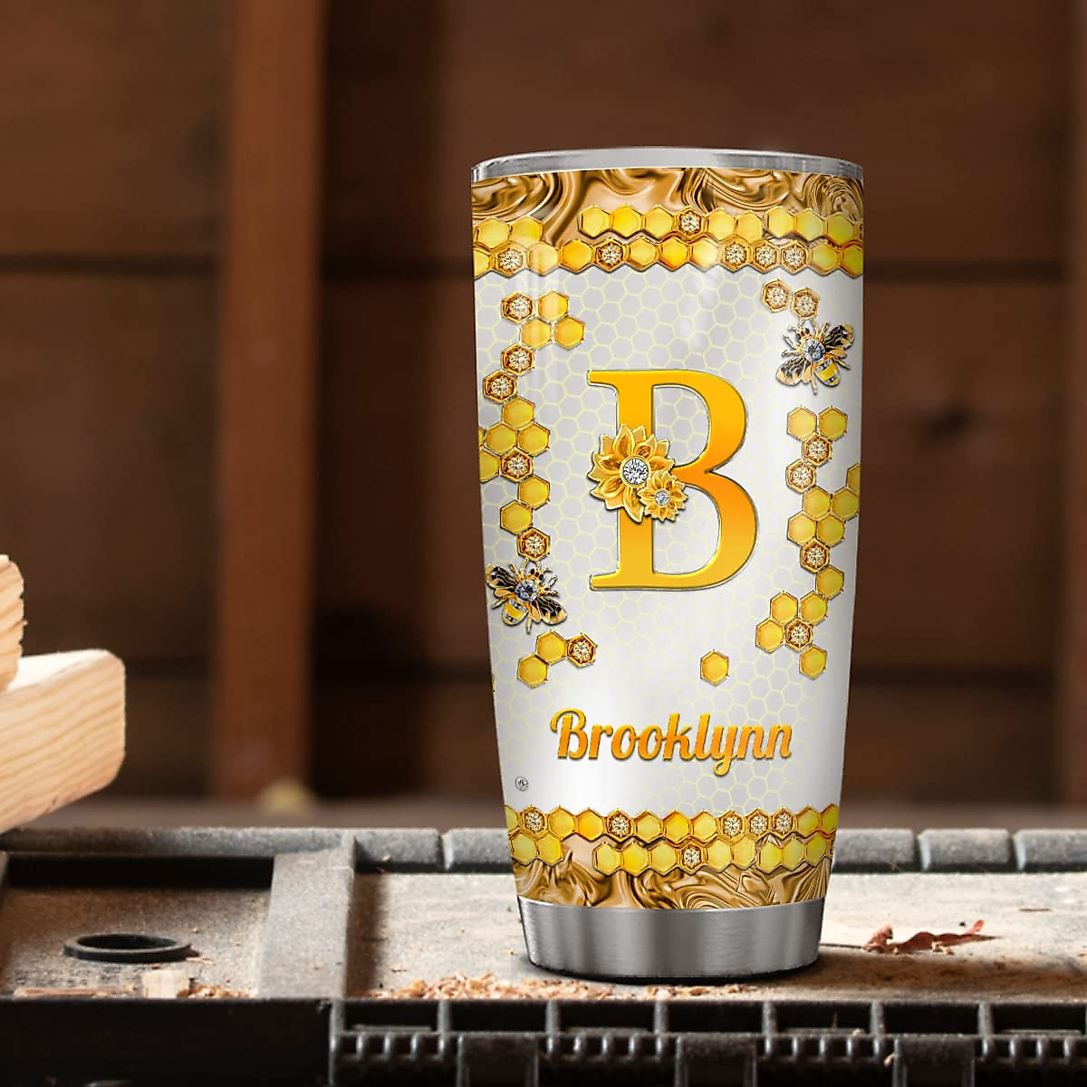 Wassmin Bee Gifts Personalized Bee Tumbler Custom Initial Monogram Name Stainless Steel Insulated Tumblers Coffee Travel Mug 20oz 30oz Birthday Christmas Cup Gifts Stuff For Women Girls Lad Queen