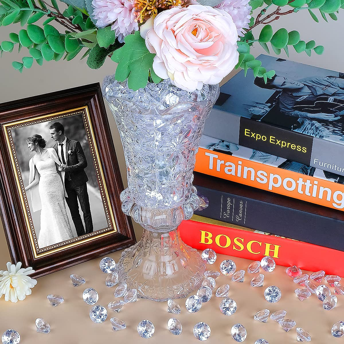 Babenest Acrylic Diamond Fake Gems Vase Filler, 240pcs 3/4 Inch Faux Diamonds Crystals Jewels for Table Scatters Wedding Party Event Arts & Crafts Birthday Decoration Favor (Clear)