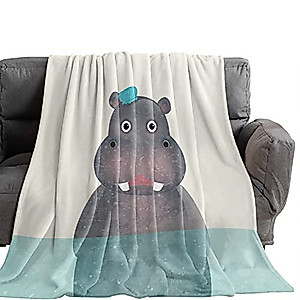 Ruian Store Throw Blanket Cartoon Hippo Blue Stream,Warm Soft Plush Lightweight Flannel Fleece Blankets Grey Animal River Horse,Microfiber Throws for Bed Sofa Couch Camping All Seasons Use 50x60In