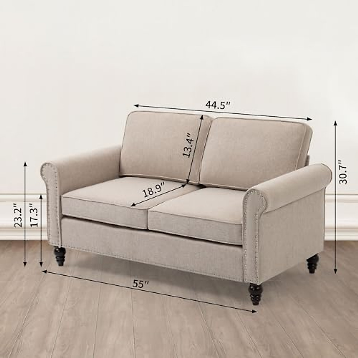 Finnhomy 55'' Fabric Loveseat with Square Armrest Mid-Century Modern Small Sofa Couch Upholstered Love Seat for Living Room, Bedroom, Apartment Small Spaces (Off White)