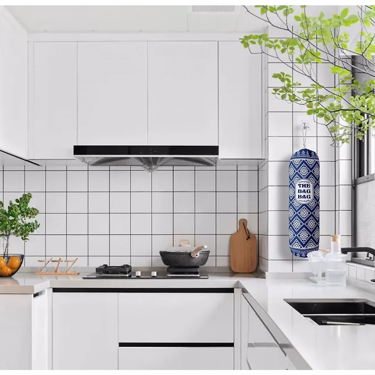 The Bag Bag Grocery Bag Holder, Rustic Grocery Bags Holder Organizer For Shopping Bags, Wall Mount Plastic Bags Storage Container Dispensers, Kitchen Gifts For Women Family Friends Grandma Mom(B-5)