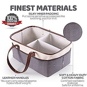 Baby Diaper Caddy Organizer - Grey Nursery Essentials Storage - Portable Basket for Car - Newborn Nursery Décor and Changing Table Accessory