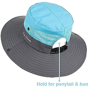 1 Pack Ponytail Sun Hat for Women UV Protection Fishing Hat Foldable Mesh Wide Brim UPF 50+ (Black)