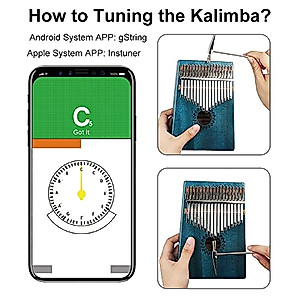 FLSEPAMB Kalimba 17 Key Thumb Piano with Mahogany Wood Portable Mbira Finger Piano Gifts for Kids and Piano Beginners Professional (Blue)