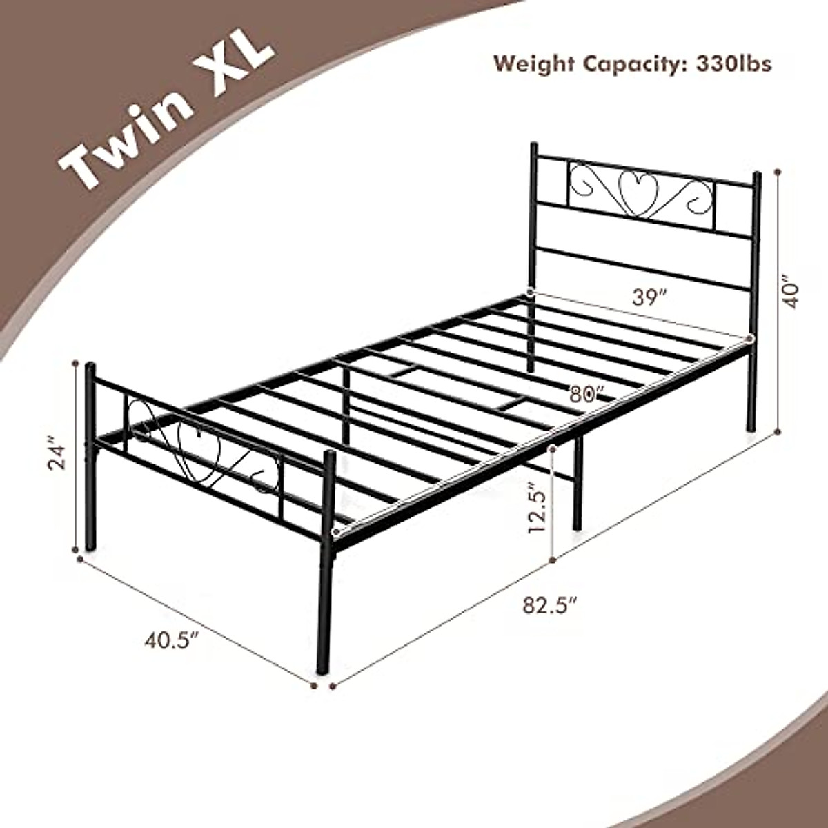 RIVALLYCOOL 12.5”-High Metal Bed Frame, Heavy-Duty Twin-XL Platform Bed Frame w/Sturdy Steel Slat Support, Headboard & Footboard, Mattress Foundation w/Storage, No Box Spring Needed, Easy Assembly