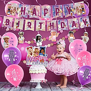 Pink Girl Robot Blocks Party Birthday Supplies, Robot Girls Game Party Tableware with Happy Birthday Banner, tablecloth, Disposable Paper Plates with Napkins for Kids Party Supplies Decorations