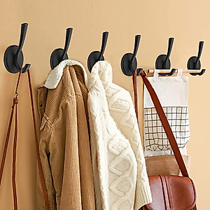 TOFIIGREM Black Wall Hooks Towel Hook, Thick Aluminum Alloy Heavy Duty Coat Hooks for Hanging Key Robe Hat Backpack, Wall Mount Hooks Bathroom Kitchen Garage Hooks(6 Pack, Matte Black)