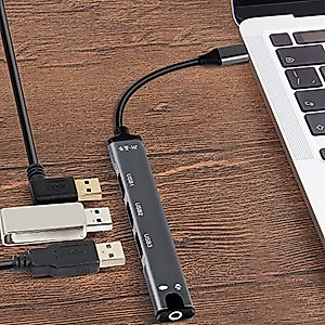 QIANRENON USB C Docking Station, USB 3.0 Hub with 3.5mm Audio Headphone + Microphone Jack Hub Digital & Audio Hub USB C 3.0 Multiport OTG Allocator for Computer Smart Phone