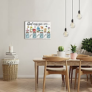 Inspirational Floral Canvas Wall Art: God Says You Are Positive Quotes Wall Decor, Flowers in Mason Jar Picture Motivational Bible Verse Poster for Women Bedroom Home Decoration 10" x 15"