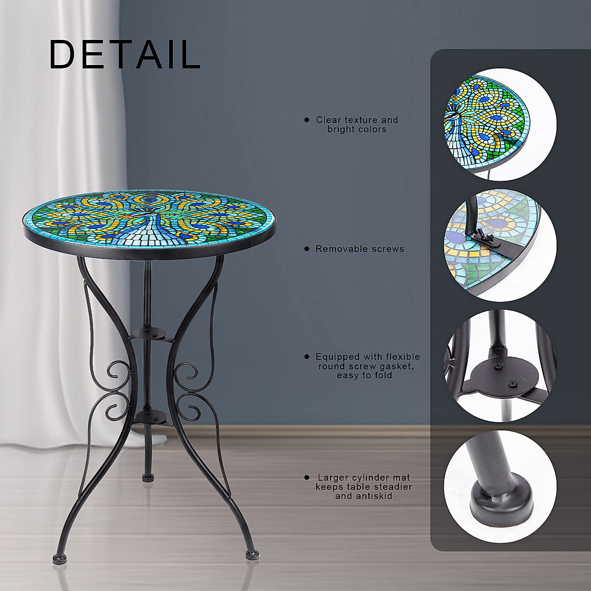 VCUTEKA Patio Side Table Outdoor Accent Table Bistro Coffee Table Plant End Table Small Porch Table Indoor Peacock