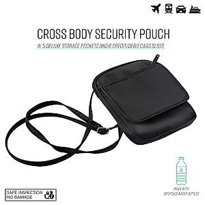 GForce Travel Cross Body Security Pouch Bag | RFID Blocking Document Holder Organizer, Black, 8"x 1.2"x 6.3"