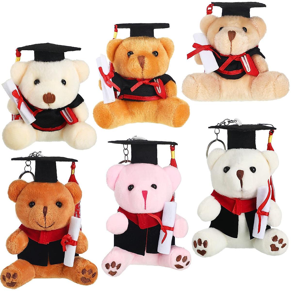 Skylety 6 Pieces Plush Graduation Bears Kindergarten Graduation Stuffed Animal Graduation Bear Graduation Plush Toy with Black Cap and Keychain for Preschool Elementary High School College Graduation