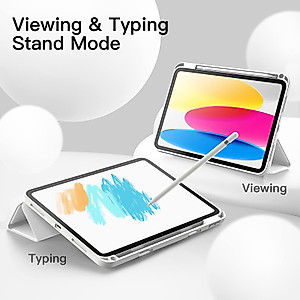 JETech Case for iPad 10 (10.9-Inch, 2022 Model, 10th Generation) with Pencil Holder, Slim Tablet Cover with Soft TPU Back, Auto Wake/Sleep (White)
