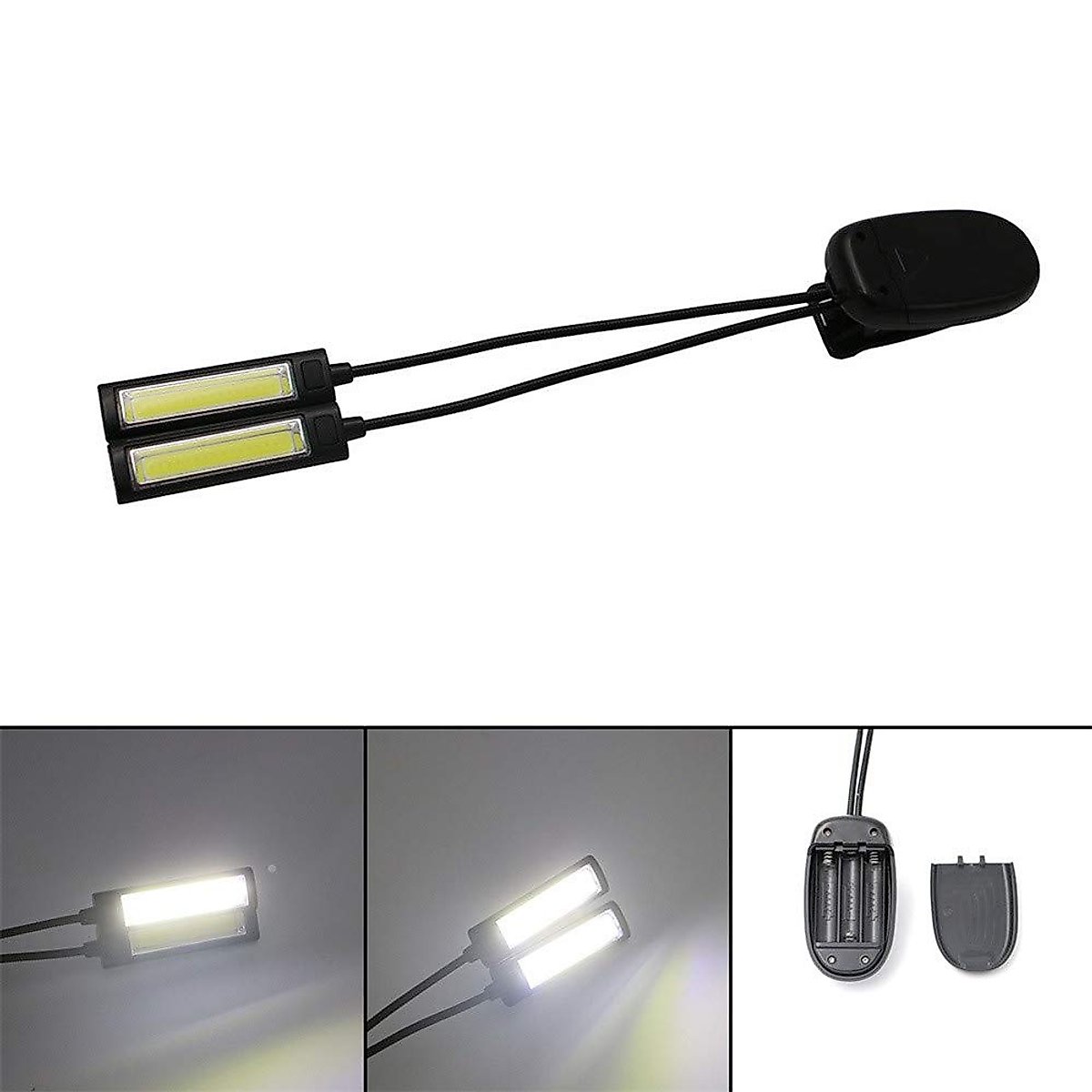 Toxz Mini Portable LED Double Arms Desk Table Lamp with Flexible Clip,Battery/USB Powered,Reading Book Light,Adjustable Brightness,Protect Eyes