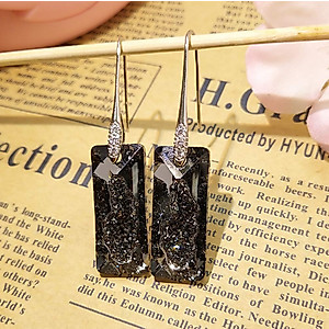 Hypoallergenic Earrings for Women 925 Sterling Silver Dangle Earrings Austria Crystals Hook Earrings Drop Earrings Jewelry for Mom (Black Crystal Earrings for Women)