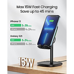 INIU Wireless Charger Stand, 15W Fast Wireless Charging Stand, Adjustable Angle Charger Dock Phone Holder, Wireless Charging Station Compatible with iPhone 14 13 12 11 Pro/Max Samsung S22 S21 Pixel
