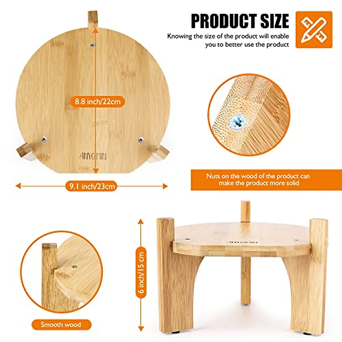 ANYGIMIN Beverage Dispenser Stand - Fits 6-8 Inches Diameter of Glass Drink Jar Water Jugs and Containers, Natural Bamboo Wood