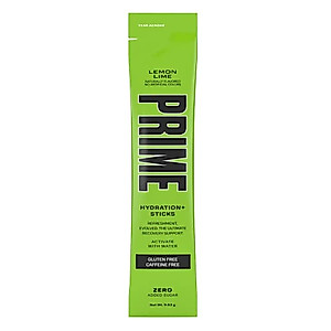 PRIME HYDRATION+ Sticks Lemon Lime | Hydration Powder Single Serve Sticks | Electrolyte Powder On The Go | Low Sugar | Caffeine-Free | Vegan | 6 Sticks
