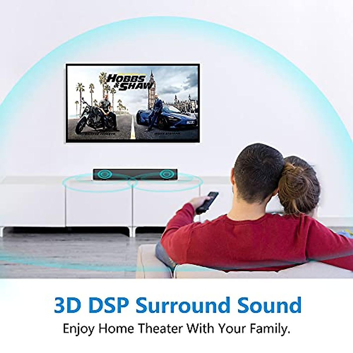 Audvoi Sound Bars for TV, 16'' Mini Soundbar Built-in DSP TV Speaker with Bluetooth 5.0, 3D Surround Sound Home Audio Sound Bar with Remote Control and 5 EQ for Home Theater/Gaming/Projectors