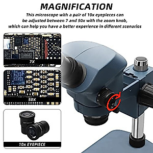 HengTianMei ZS7050 Profesional Binocular Stereo Microscope, WF10x/22 Eyepieces, 7X-50X Magnification, 0.7X-5X Objective, 72 LED Ring Light Illuminator, Adjustable Zoom and Focus Knobs