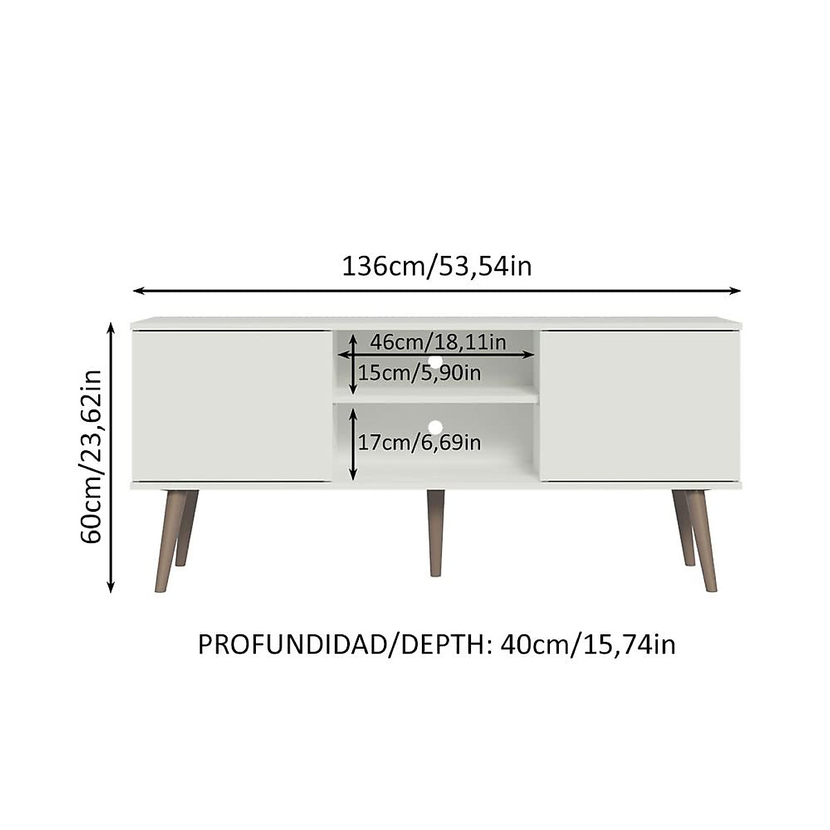 Madesa TV Stand Console with 2 Doors and 2 Shelves with Cable Management for 50, 55 Inch Media Storage Media Console Office Entertainment Center Wooden Television Cabinet - White