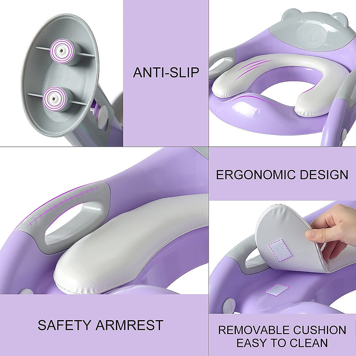 Potty Training Seat Ladder Girls,Toddlers Potty Training Toilet Seat Boys,Kids Potty Seat Potty Chair with Step Stool Fedicelly（Gray/Purple）