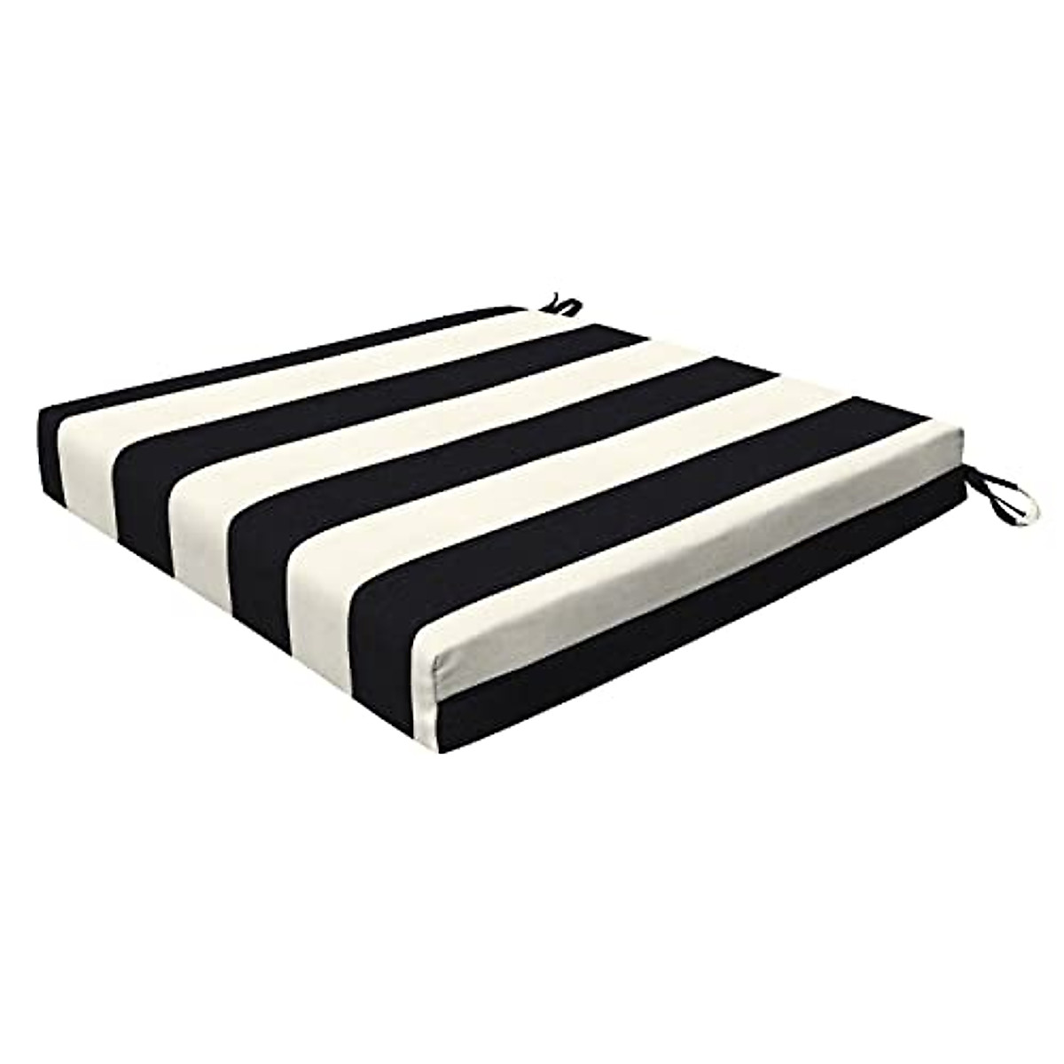 Honeycomb Indoor/Outdoor Cabana Stripe Black & Ivory Dining Seat Cushion: Recycled Fiberfill, Weather Resistant, Reversible, Comfortable and Stylish Pack of 2 Patio Cushions: 20" W x 20" D x 4" T