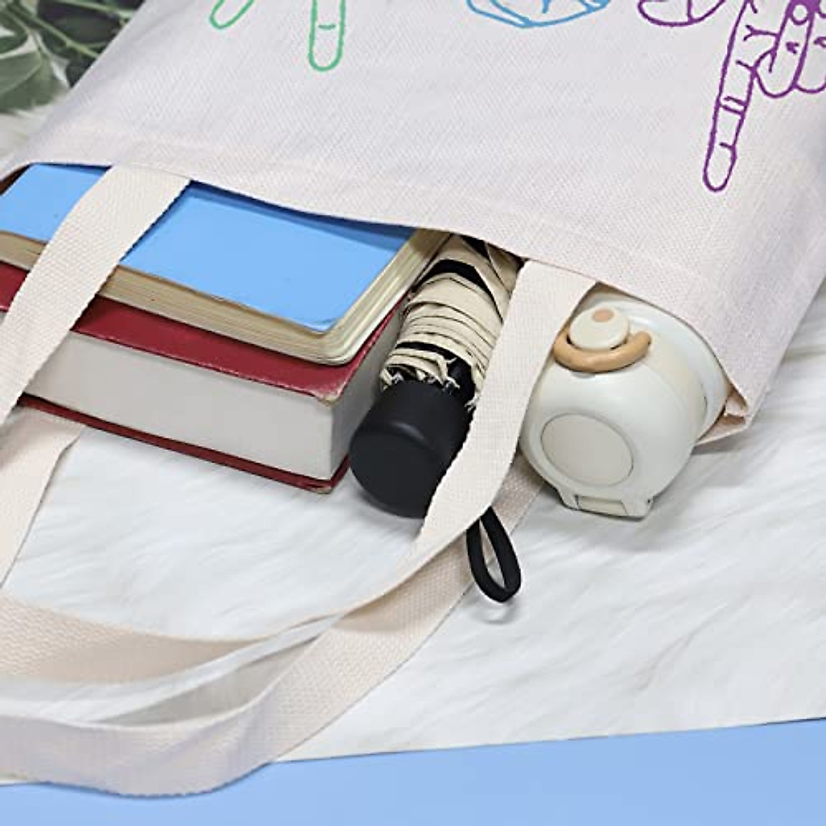 VAMSII ASL Tote Bag Sign Language Teacher Gift ASL Interpreter Deaf Gifts Casual Tote Shopping Handbag Bag ASL Gifts (ASL Tote Bag)