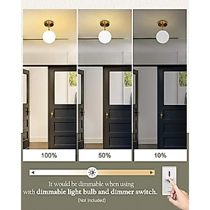 Mid Century Modern Globe Semi Flush Mount Ceiling Light Fixture Frosted Glass with Gold Brass Finish,1-Light Sphere Glass Pendant Lights for Aisle Porch Stairway Closet Kitchen Laundry Room(Bulb Incl)