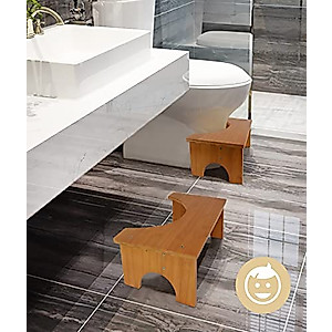 Bamboo Toilet Stool for Adults, JACNITAD 6.5" Toilet Poop Stool, Bathroom Toilet Stool with Non-Slip Mat for Adults Children, Original Simple Design Healthy Portable Adult Toilet Poop Stool (Tan)