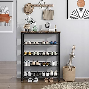 5 Tier Modern Metal Free Standing Shoe Storage Rack Shlef with Adjustable Feet, Hold up to 20 pair, for Entryway Hallway Small Spaces Men Women, Black