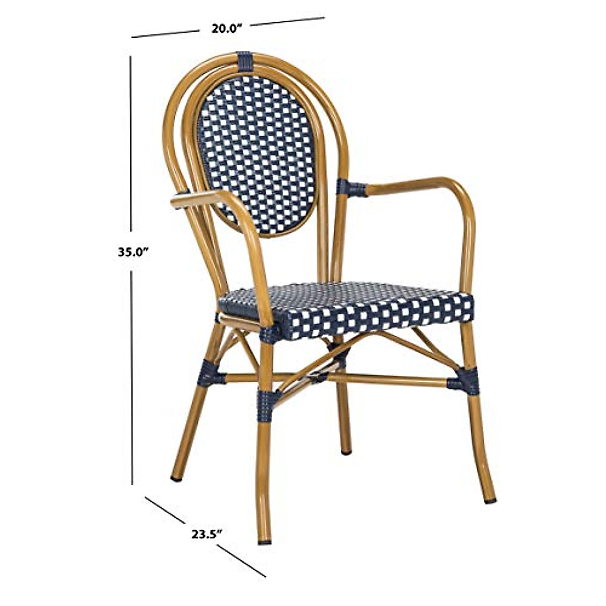 Safavieh PAT4014A-SET2 Outdoor Collection Rosen Navy and White French Bistro Stacking Arm Chair