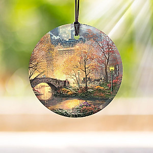 Trend Setters Thomas Kinkade - Central Park in The Fall - 3.5" Starfire Prints Hanging Glass Print Accessory - Ideal Decoration for Gifting and Collecting