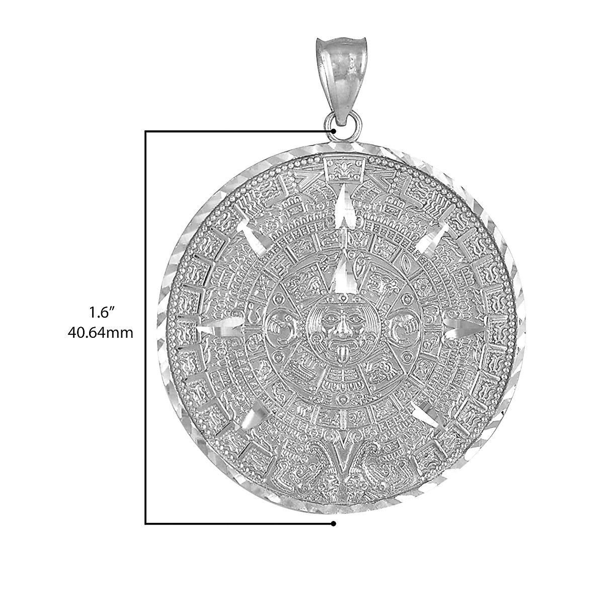 .925 Sterling Silver Round Aztec Mayan Calendar Charm Pendant - 40.64 Millimeters