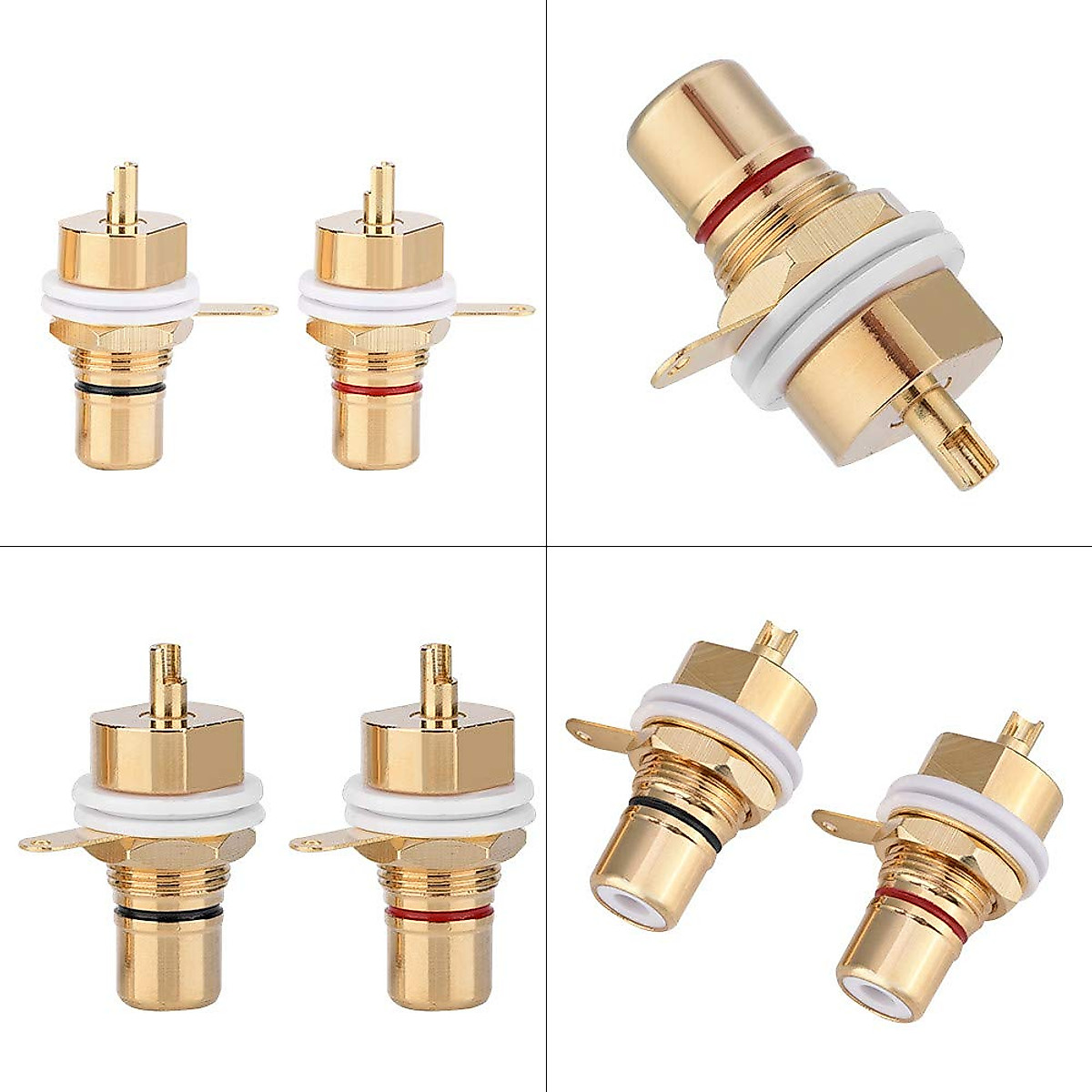 2 Pcs Terminal Gold Plated Copper Panel Mount Female Jack Terminal Socket Audio Connector