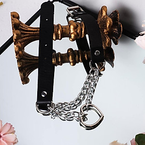 Manfnee PU Leather Choker Punk Emo Heart Pendant Chain Choker Collar Necklace for Women Adjustable