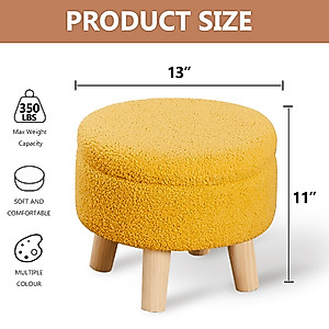 Wimarsbon Storage Ottoman, Modern Round Footrest with Soft Padded Seat, Teddy Velvet Footstool with Wood Legs, Accent Small Table or Plant Stand for Hallway, Living Room (Brilliant Yellow)