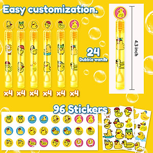 24PCS Duck DIY Bubble Wands Party Favors 96PCS Stickers for Goodie Bag Fillers Pinata Stuffers, Mini Bubble Bulk Birthday Party Supplies Toys Gifts Class Prizes for Toddlers Boys Girls