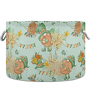 visesunny Gnome Flower St Patricks Day Laundry Baskets Fabric Storage Bin Storage Box Collapsible Storage Basket Toy Clothes Shelves Basket for Bathroom,Bedroom,Nursery,Closet,Office