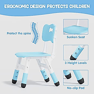 Brelley Toddler Table and Chairs Set for 4,Kids Study Table and Chair Set, Height-Adjustable, Graffiti Desktop, Children Activity Table for Daycare, Classroom, Home