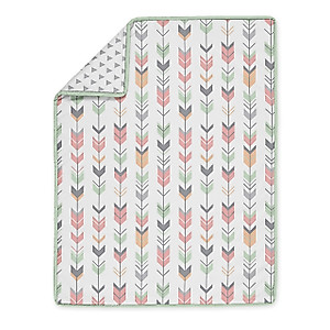 Grey, Coral and Mint Woodland Arrow 4 Piece Girls Crib Bed Bedding Set