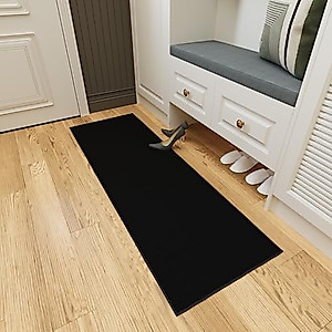 Machine Washable Modern Solid Design Non-Slip Rubberback 2x5 Traditional Runner Rug for Hallway, Kitchen, Bedroom, Entryway, 20" x 59", Black
