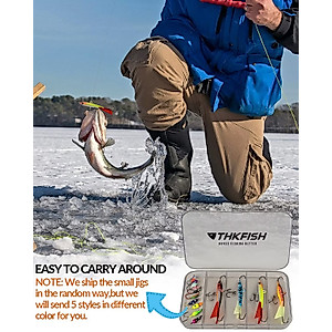 THKFISH Ice Fishing Jigs Panfish Ice Fishing Lures Kits Ice Fishing Gear Kit 14pcs Luminous Ice Fishing Color D