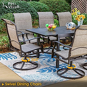 PHI VILLA Outdoor Dining Set for 8, Patio Table and Chairs Set with 8 Padded Swivel Dining Chairs & Full Metal Extendable Table for Poolside Lawn Garden