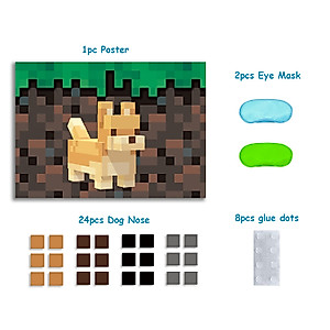 Miner crafting Party Supplies, Pin the Nose on the Dog Pixel Pin the Tail Game. Mining Games, Big 157g Copperplate Paper, Elastic Blindfolds, Stickers All Edge Cut for Minecraft Party Games.