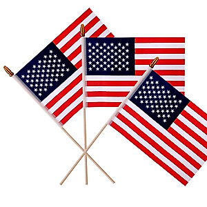 12 Pack 5x8 Inch Small American Flags on Stick with Kid-Safe Spear Top, Polyester Full Color Tear-Resistant Flag,Patriotic and Party Decorations, Suitable for Parades, Festival Celebrations, Anniversaries, International Festivals.