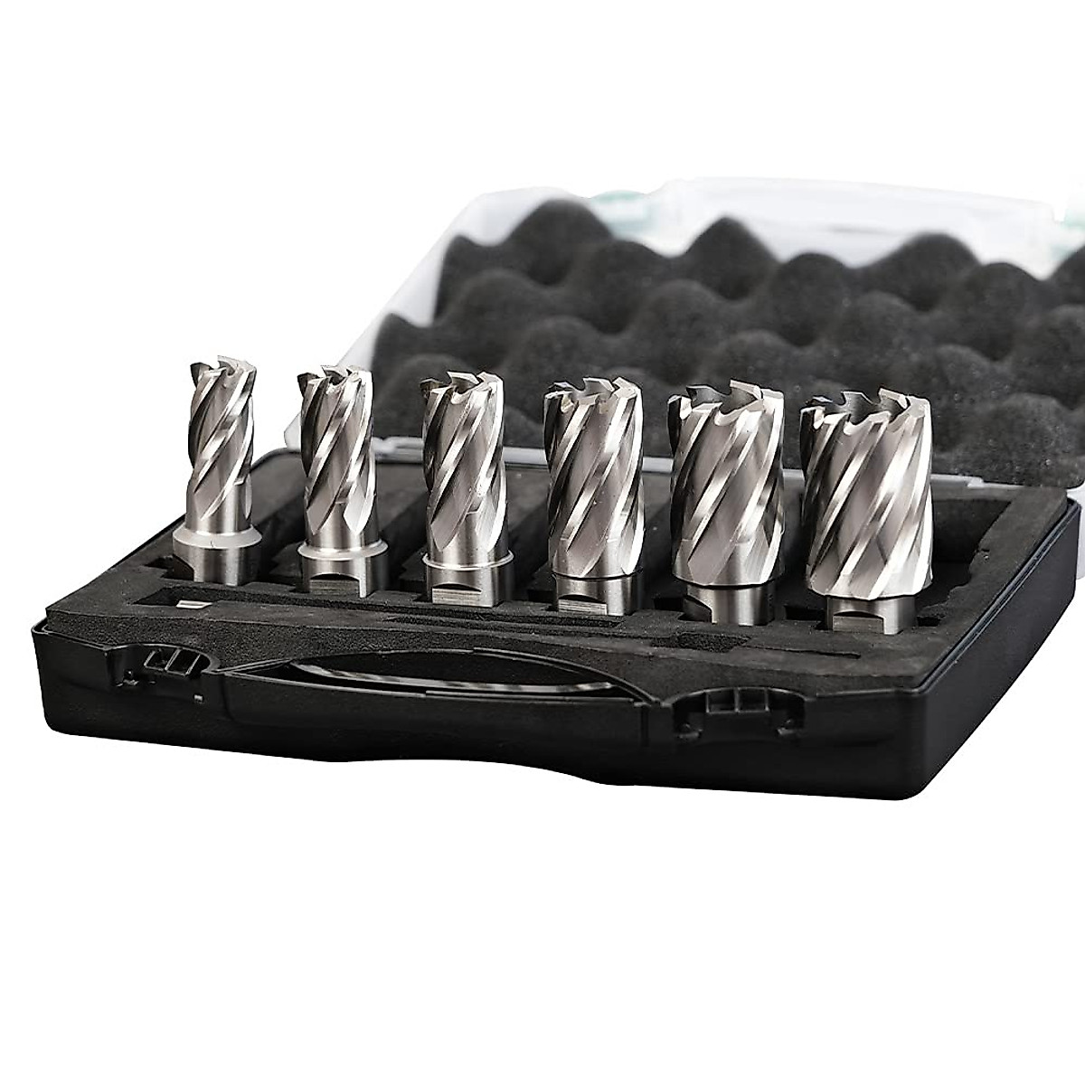 M2AL HSS Annular Cutter Set 6pcs LYXC 3/4'' Weldon Shank 1'' Cutting Depth 9/16'' to 1-1/16'' Cutting Diameter with 2pcs Pilot Pin for Mag Drill Press