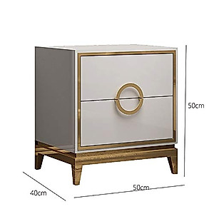 SJYDQ Bedside Table with Double Drawer Design, Stainless Steel Metal Plating Frame Simple Bedside Table, White