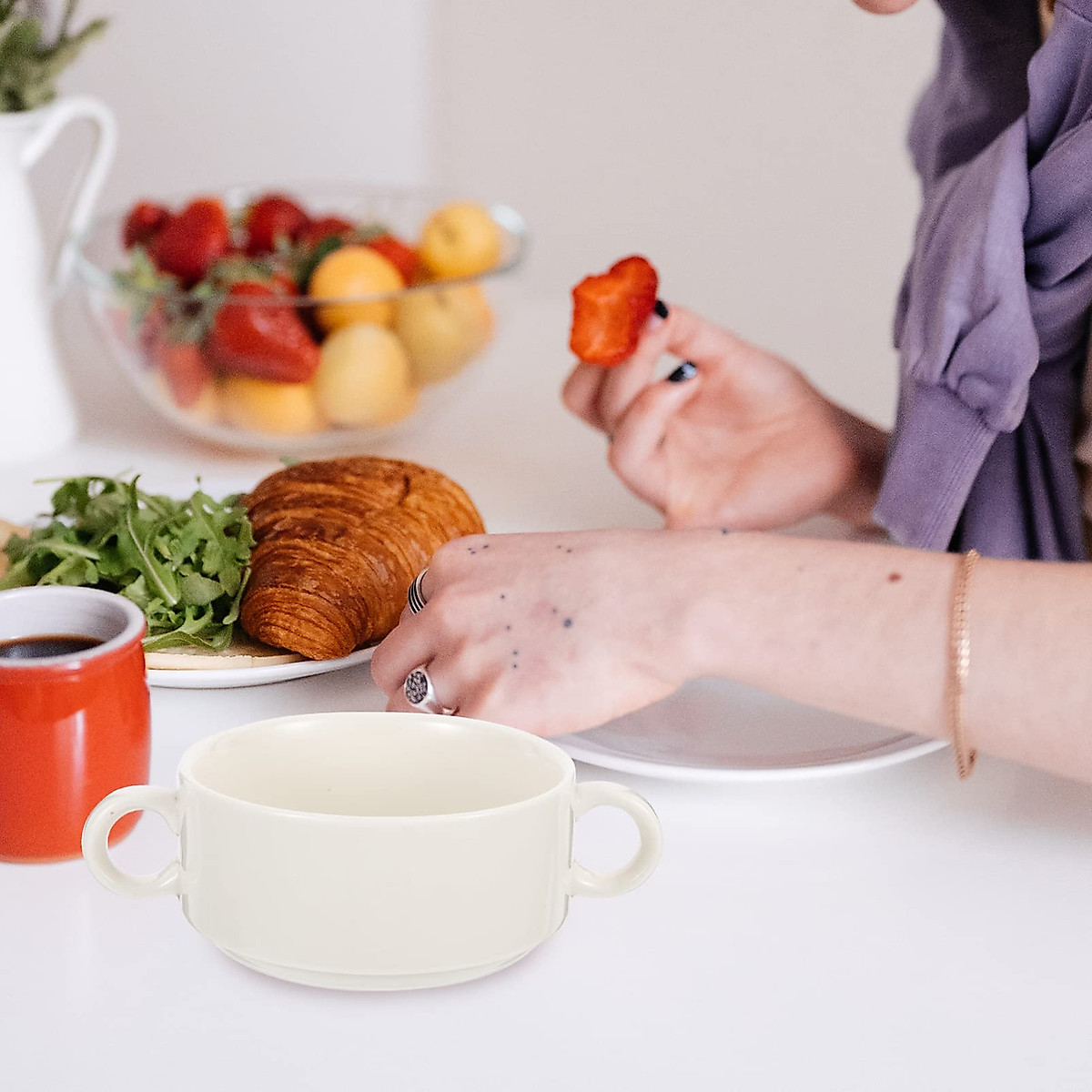 Hemoton Handle Soup Bowl Soup Bowls with Handles Ceramic Serving Bowls Porcelain Ramekin Bowl Set for Salad Cereal Dessert Ice Cream Stew Bowl White Soup Bowl Soup Bowl Soup Bowl Soup Bowl Soup Bowl